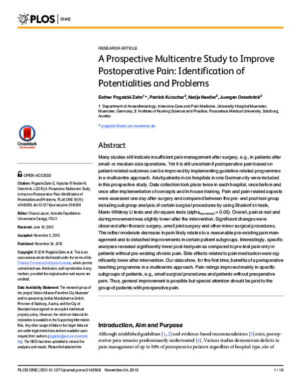 (PDF) A Prospective Multicentre Study to Improve Postoperative Pain ...