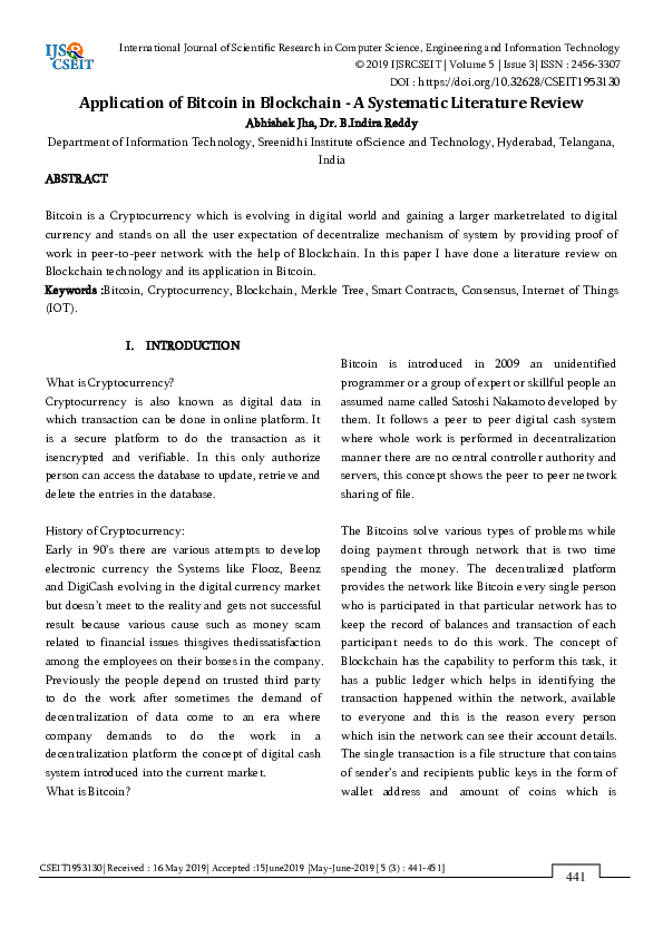 Pdf Application Of Bitcoin In Blockchain A Systematic Literature Review