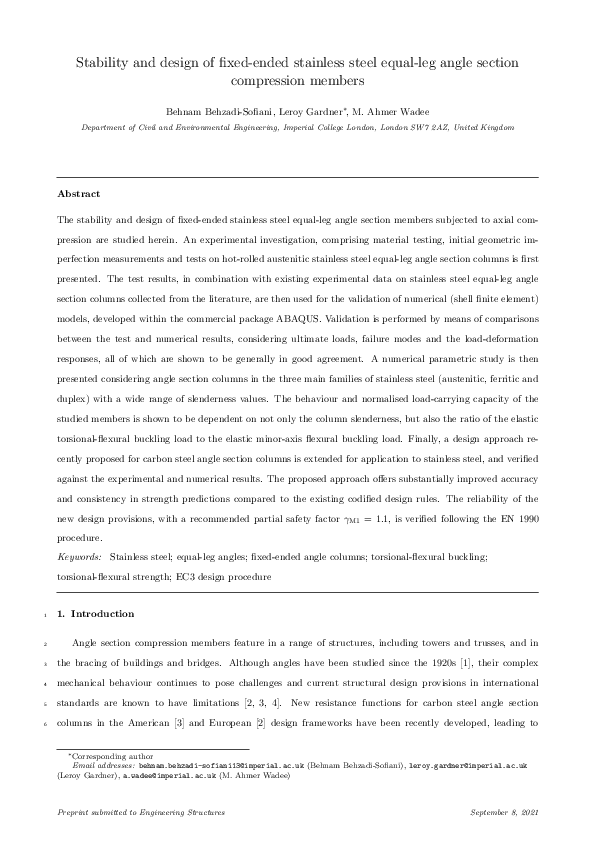 (PDF) Stability and design of fixed-ended stainless steel equal-leg ...