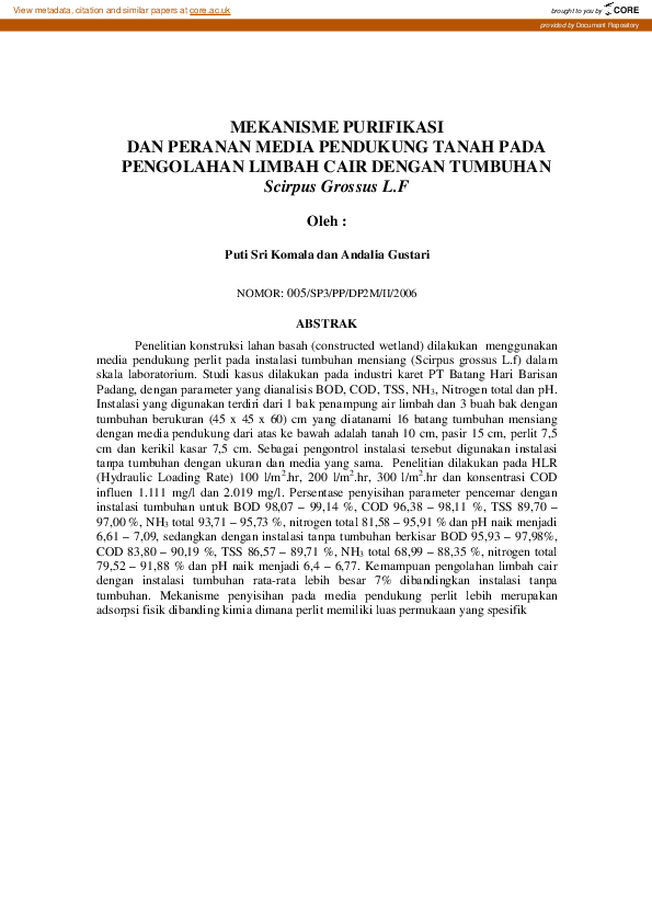 (PDF) MEKANISME PURIFIKASI DAN PERANAN MEDIA PENDUKUNG TANAH PADA ...