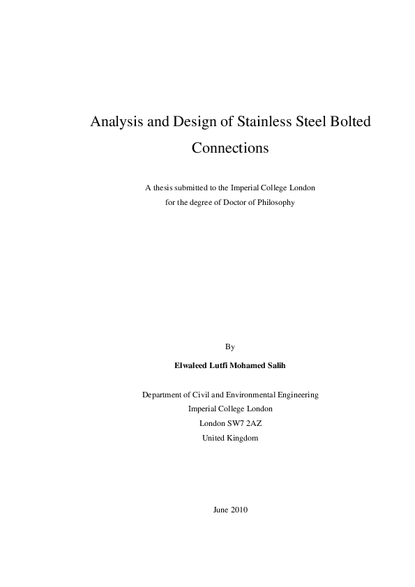 (PDF) Analysis and Design of Stainless Steel Bolted Connections