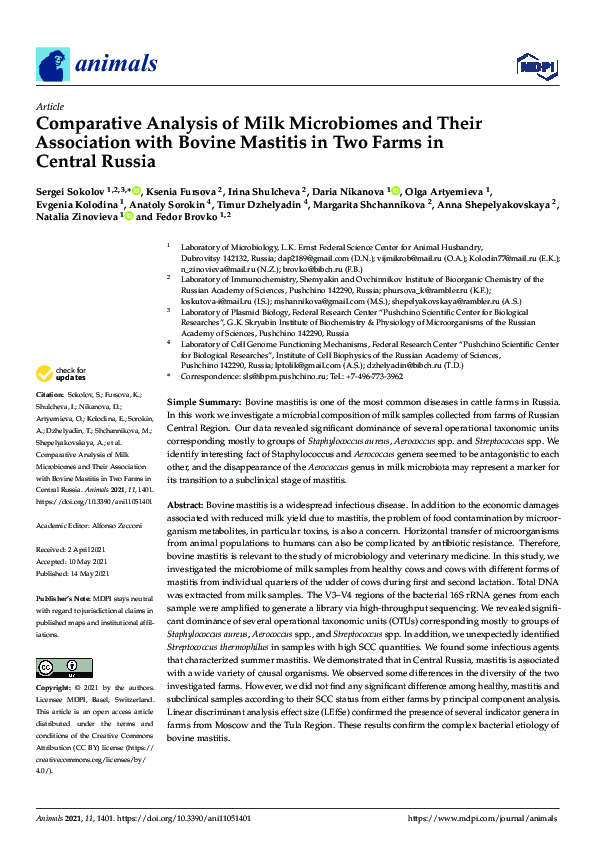 (PDF) Comparative Analysis of Milk Microbiomes and Their Association with Bovine Mastitis in Two ...