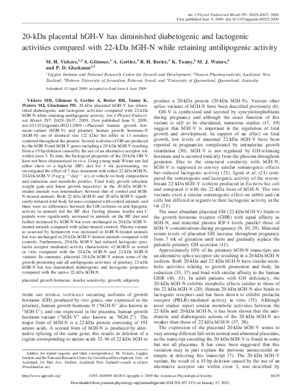 (PDF) 20-kDa placental hGH-V has diminished diabetogenic and lactogenic activities compared with ...