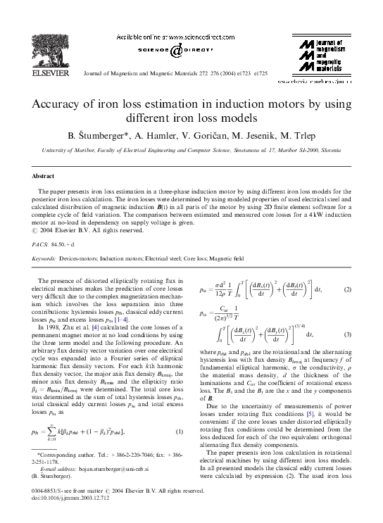 (PDF) Accuracy of iron loss estimation in induction motors by using different iron loss models