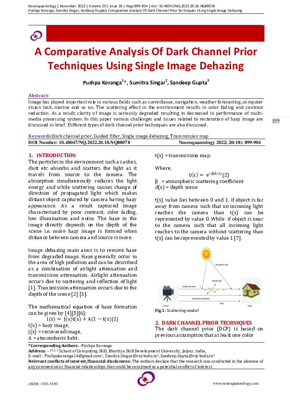(PDF) A Comparative Analysis Of Dark Channel Prior Techniques Using Single Image Dehazing
