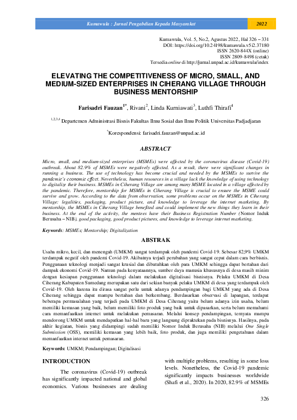 (PDF) Elevating the Competitiveness of Micro, Small, and Medium-Sized Enterprises in Ciherang ...