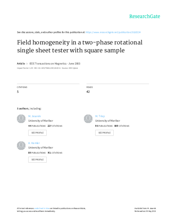 (PDF) Field homogeneity in a two-phase rotational single sheet tester ...