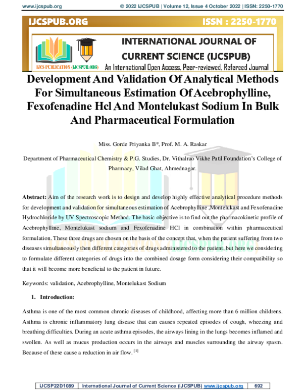 (PDF) Development And Validation Of Analytical Methods For Simultaneous Estimation Of ...
