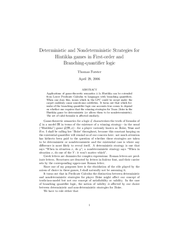 (PDF) Deterministic and Nondeterministic Strategies for Hintikka games ...
