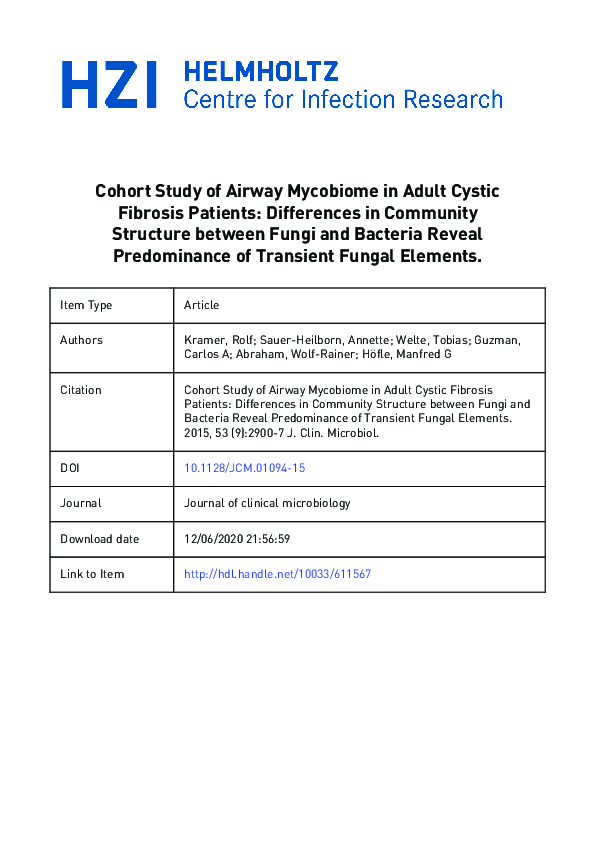 (PDF) A cohort study of the airway mycobiome in adult cystic fibrosis ...