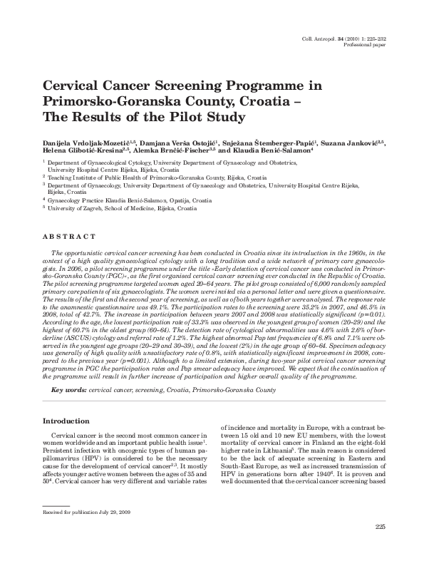(PDF) Cervical cancer screening programme in Primorsko-Goranska County ...