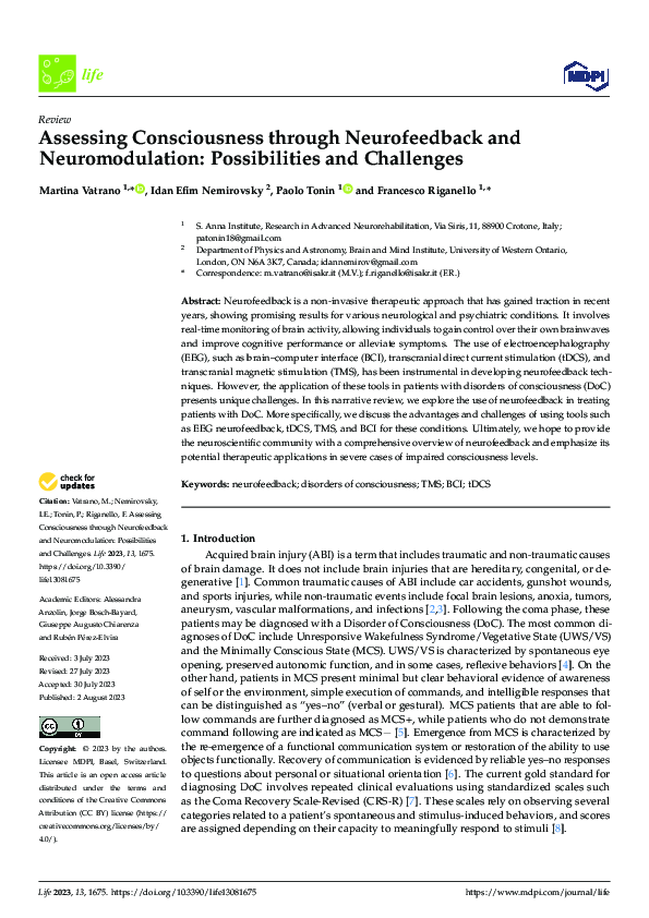 (PDF) Assessing Consciousness through Neurofeedback and Neuromodulation: Possibilities and ...