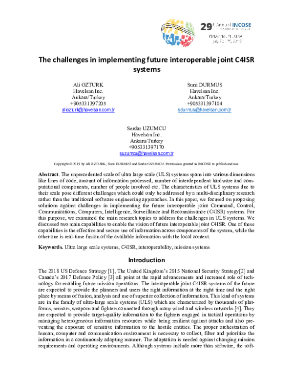 (PDF) The challenges in implementing future interoperable joint C4ISR systems