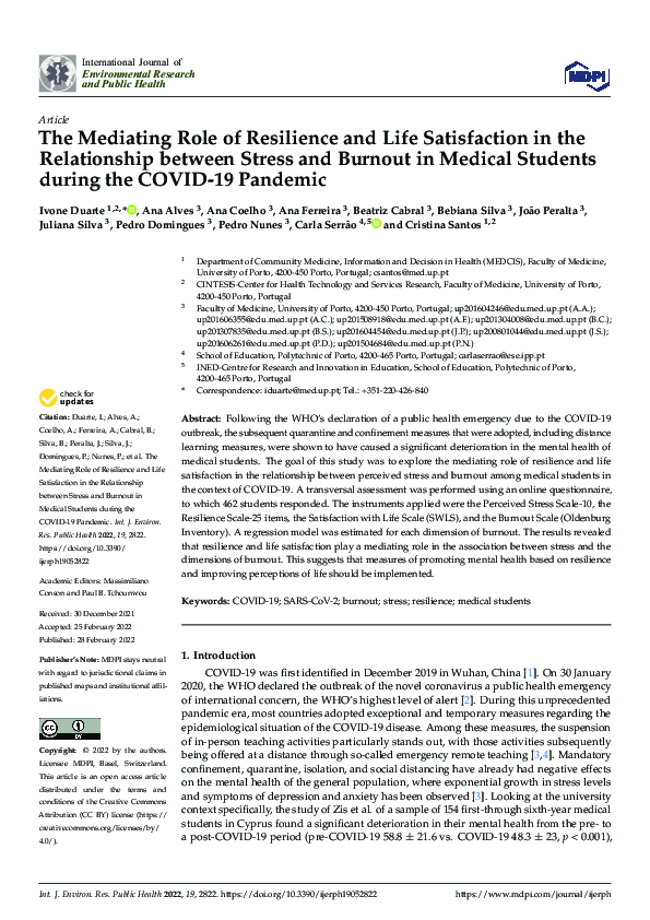 (PDF) The Mediating Role of Resilience and Life Satisfaction in the Relationship between Stress ...