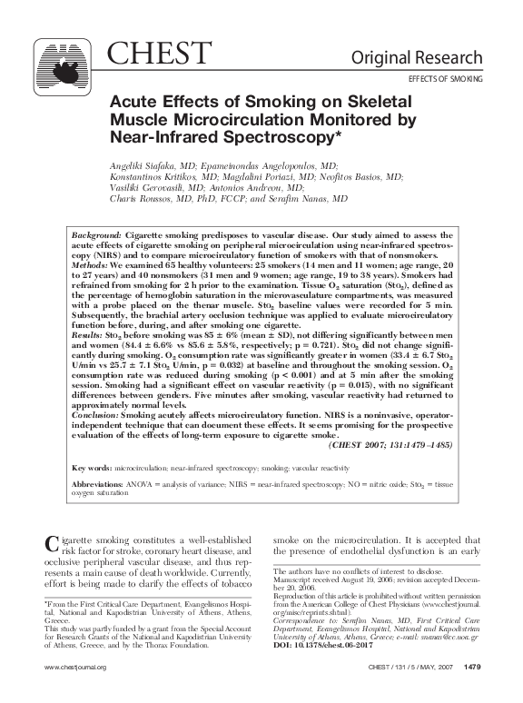 (PDF) Acute Effects of Smoking on Skeletal Muscle Microcirculation Monitored by Near-Infrared ...