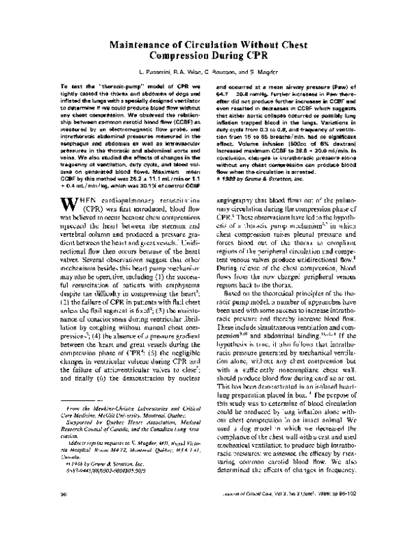(PDF) Maintenance of circulation without chest compression during CPR