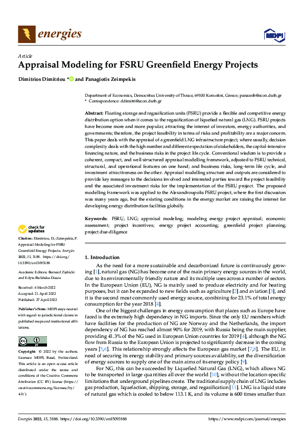 (PDF) Appraisal Modeling for FSRU Greenfield Energy Projects