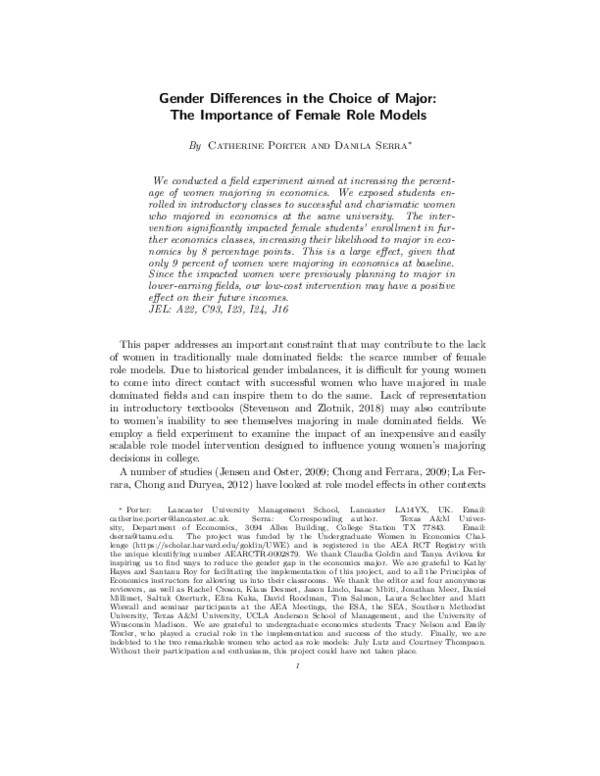(PDF) Gender differences in the choice of major: The importance of female role models