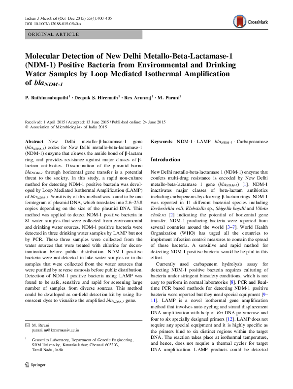 (PDF) Molecular Detection of New Delhi Metallo-Beta-Lactamase-1 (NDM-1) Positive Bacteria from ...
