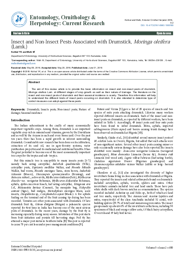 (PDF) Insect and Non-Insect Pests Associated with Drumstick, Moringa ...