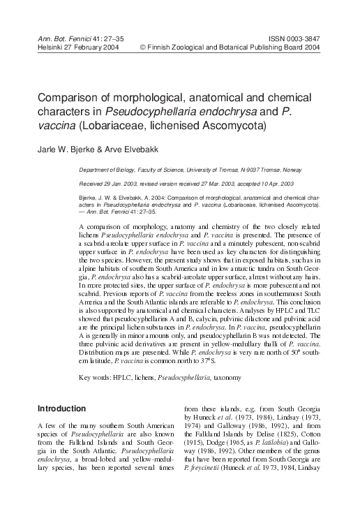 (PDF) Comparison of morphological, anatomical and chemical characters in Pseudocyphellaria ...