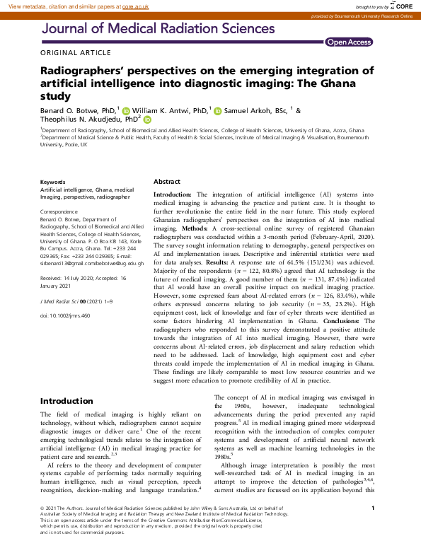 (PDF) Radiographers’ perspectives on the emerging integration of artificial intelligence into ...
