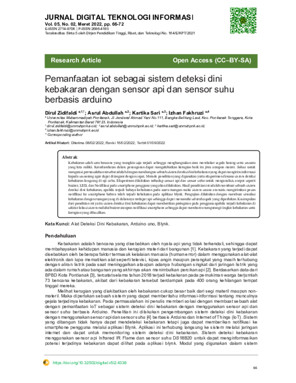 (PDF) Pemanfaatan iot sebagai sistem deteksi dini kebakaran dengan ...