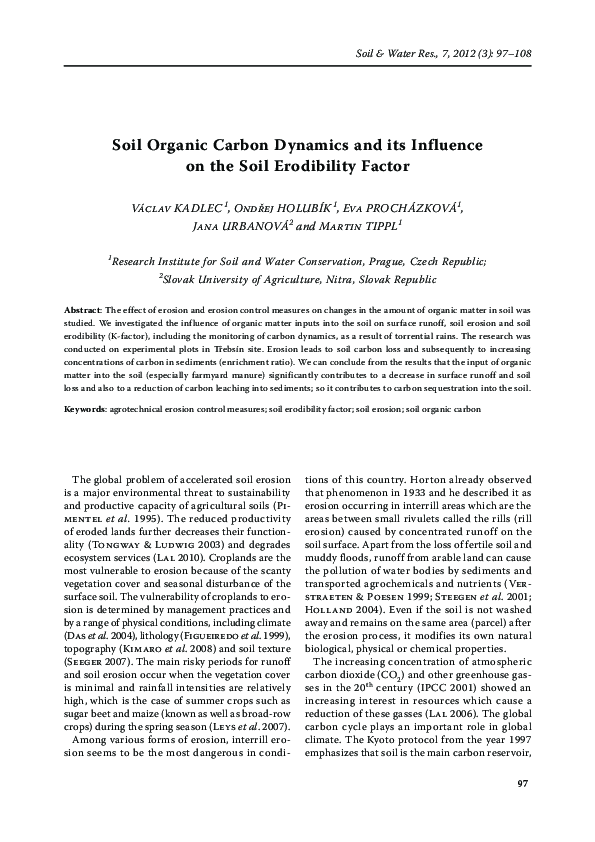 (PDF) Soil organic carbon dynamics and its influence on the soil erodibility factor