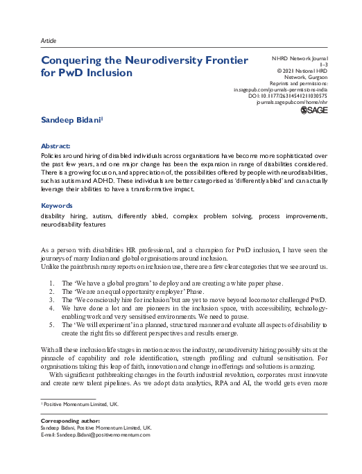 (PDF) Conquering the Neurodiversity Frontier for PwD Inclusion
