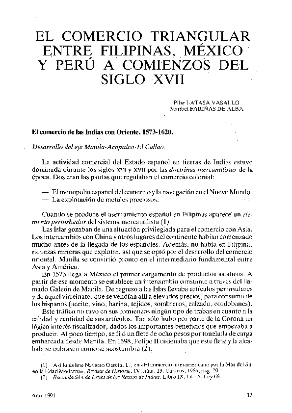 (PDF) El comercio triangular entre Filipinas, México y Perú a comienzos del siglo XVII