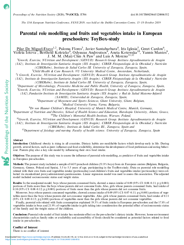 (PDF) Parental role modelling and fruits and vegetables intake in ...