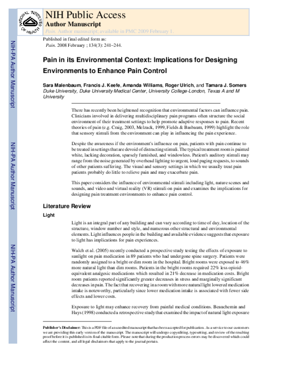 (PDF) Pain in its environmental context: Implications for designing ...