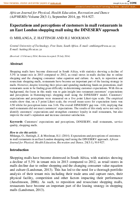 (PDF) Expectations and perceptions of customers in mall restaurants in ...