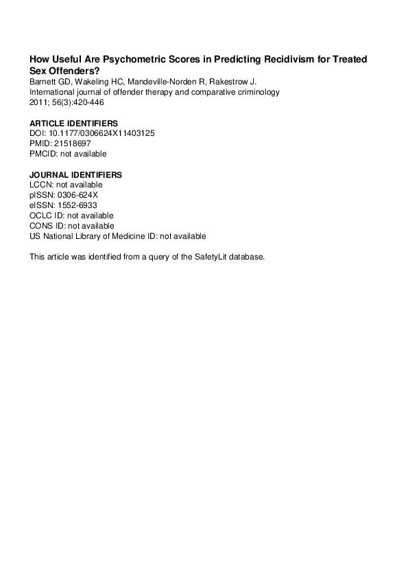 Pdf How Useful Are Psychometric Scores In Predicting Recidivism For