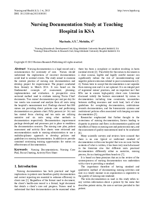 (PDF) Nursing Documentation Study at Teaching Hospital in KSA