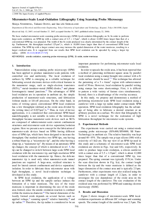 Pdf Micrometer Scale Local Oxidation Lithography Using Scanning Probe Microscopy