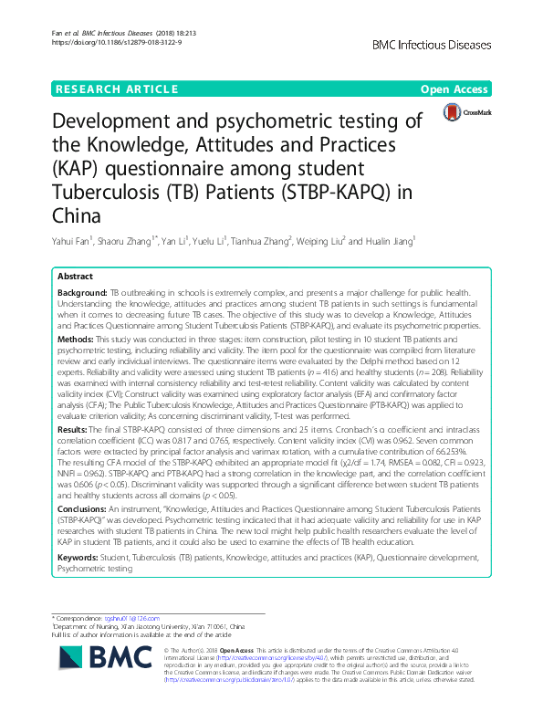 (PDF) KAP Questionnaire Development for Student TB Patients in China