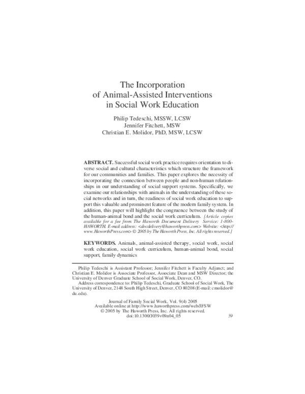 (PDF) The Incorporation of Animal-Assisted Interventions in Social Work ...