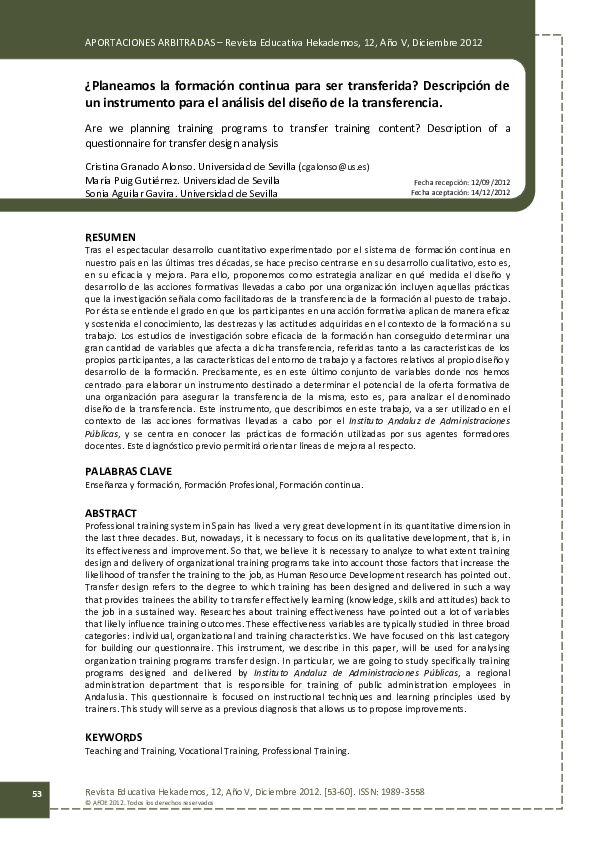 (PDF) ¿Planeamos la formación continua para ser transferida ...