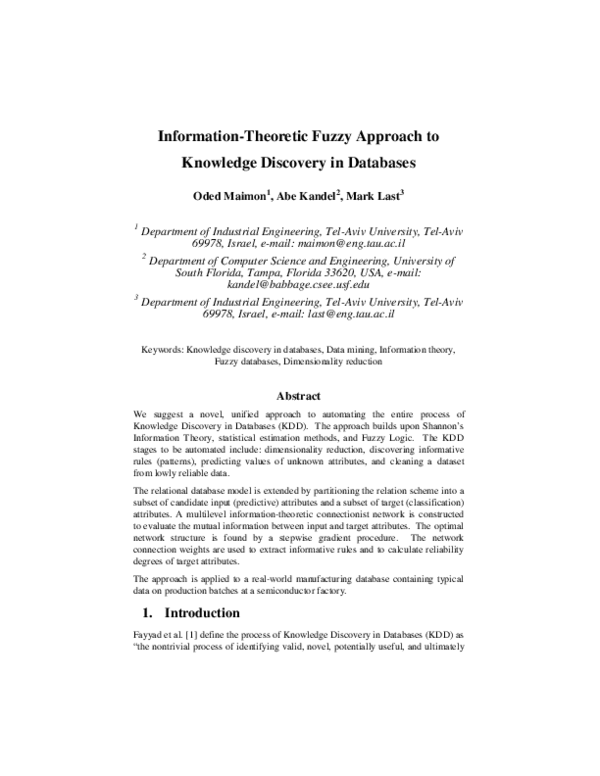 (PDF) Information-Theoretic Fuzzy Approach to Knowledge Discovery in Databases