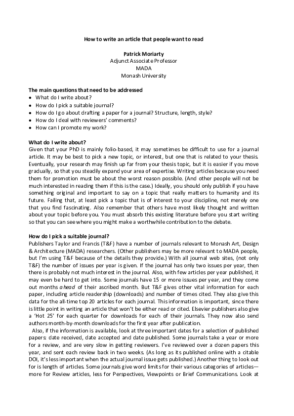 (PDF) How to write an article that people want to read | Patrick ...
