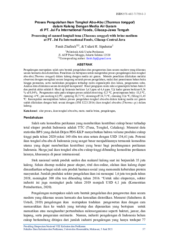 (PDF) Proses Pengolahan Ikan Tongkol Abu-Abu (Thunnus tonggol) dalam ...