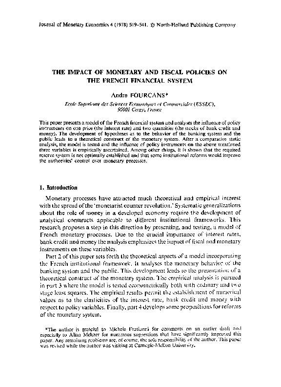 (PDF) The impact of monetary and fiscal policies on the French ...