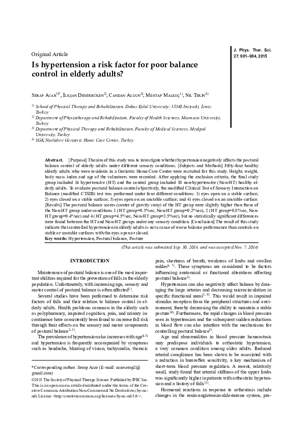 (PDF) Is hypertension a risk factor for poor balance control in elderly ...