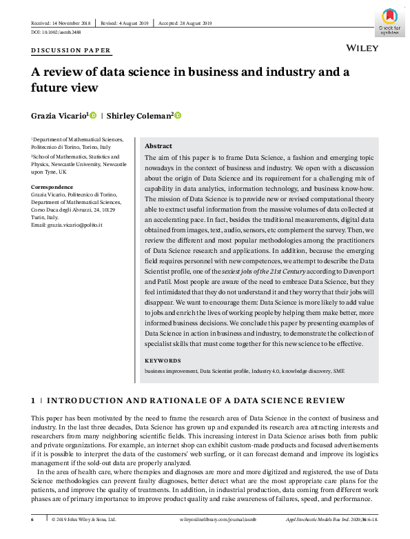 (PDF) A review of data science in business and industry and a future view