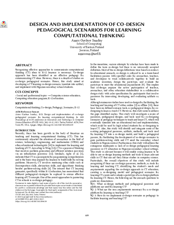 (PDF) Design and Implementation of Co-design Pedagogical Scenarios for Learning Computational ...