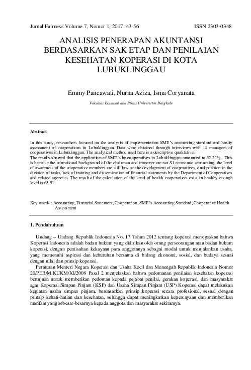 (PDF) Analisis Penerapan Akuntansi Berdasarkan Sak Etap Dan Penilaian Kesehatan Koperasi DI Kota ...