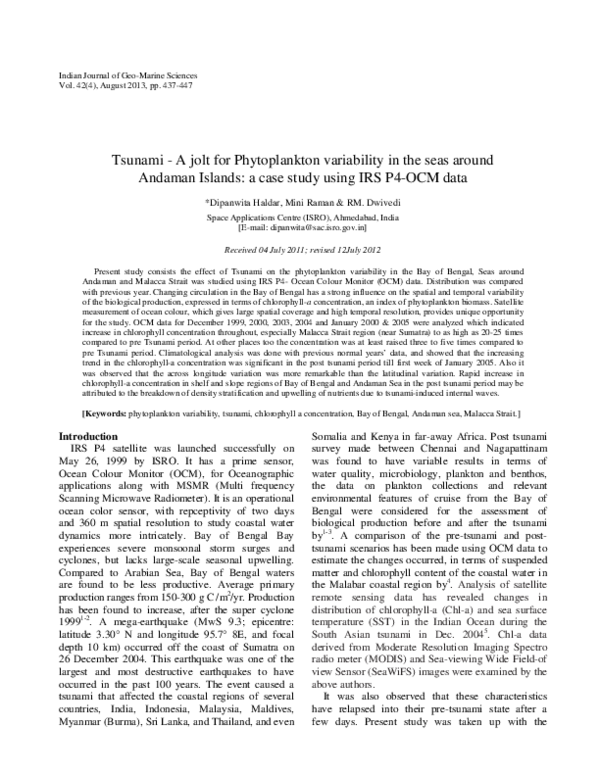 (PDF) Tsunami - A jolt for Phytoplankton variability in the seas around ...