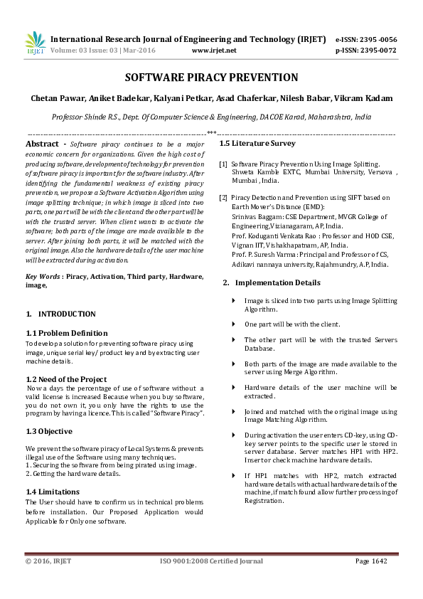 (PDF) Software Piracy Prevention | Aniket Badekar - Academia.edu