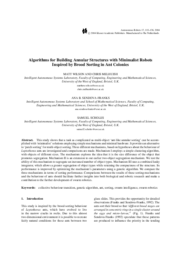 (PDF) Algorithms for Building Annular Structures with Minimalist Robots Inspired by Brood ...